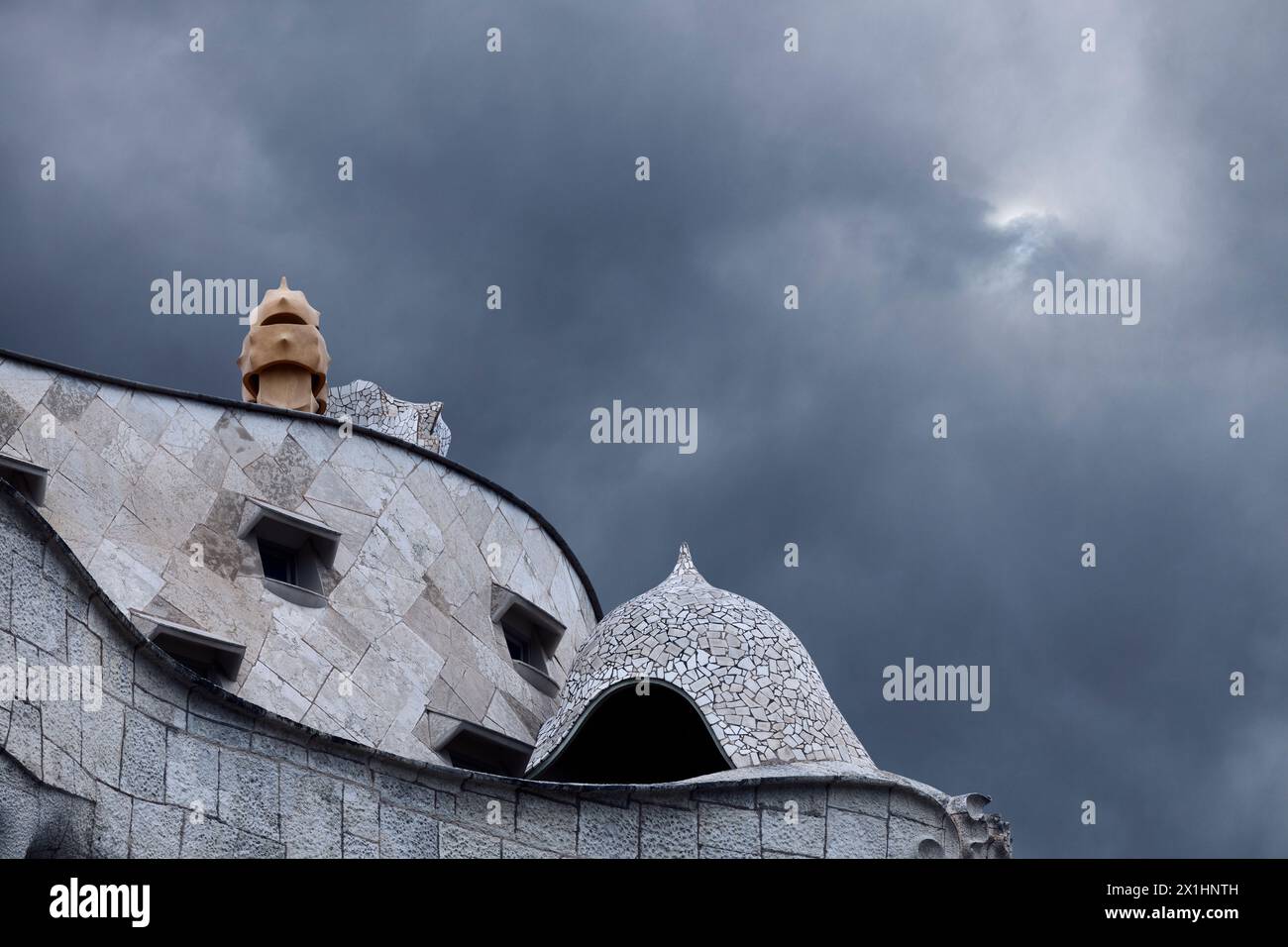 A view of Casa Milà, known as The Pedrera, and its famous chimneys ...