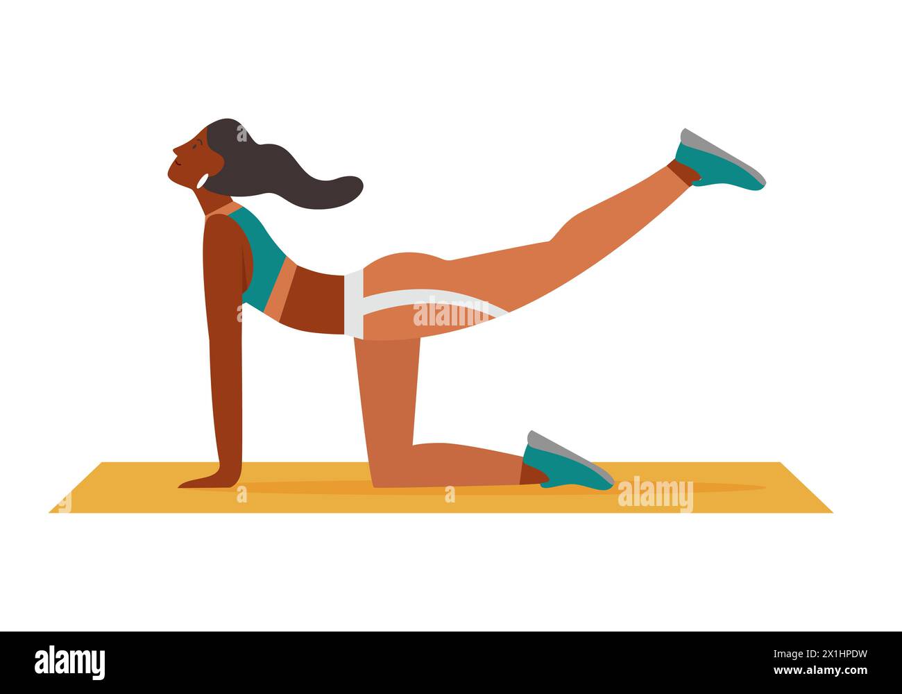 Girl stretching on yoga mat. Girl with sport equipment, fitness gym ...