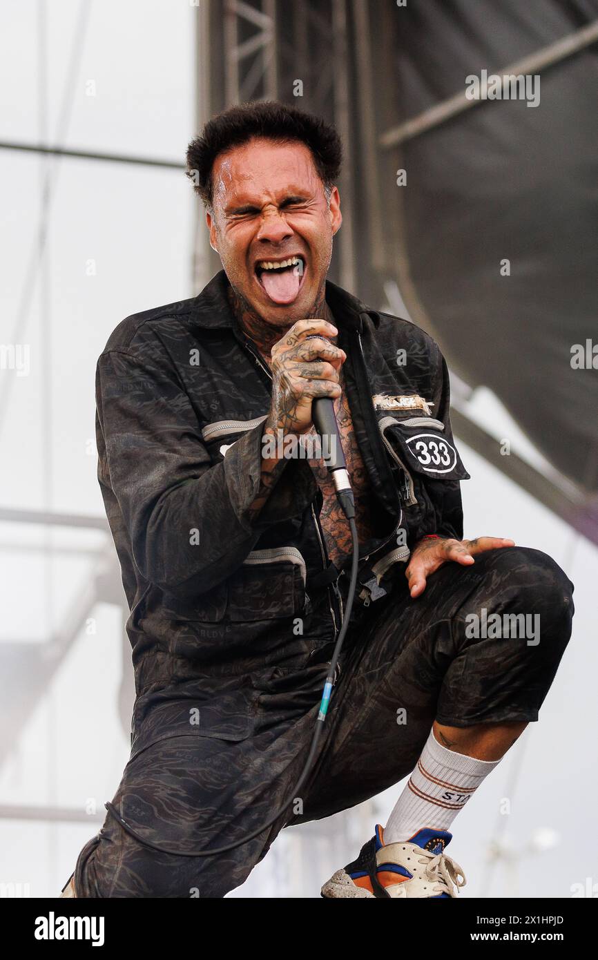US-Singer Jason Butler of the band "FEVER 333" during a concert on the ...