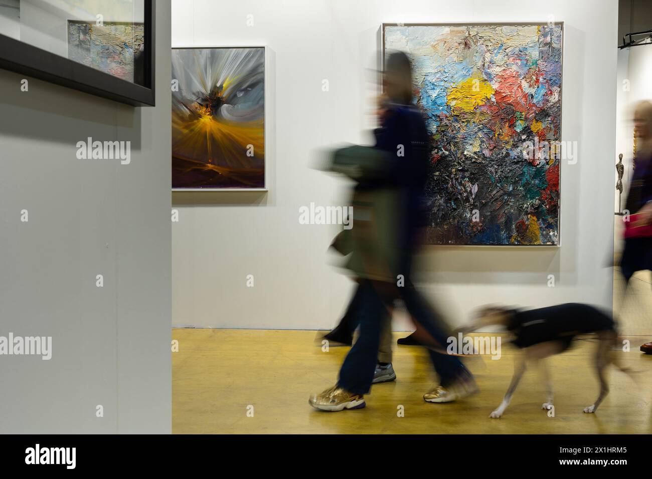 People Walking and Admiring Paintings in a Modern Art Gallery Stock ...