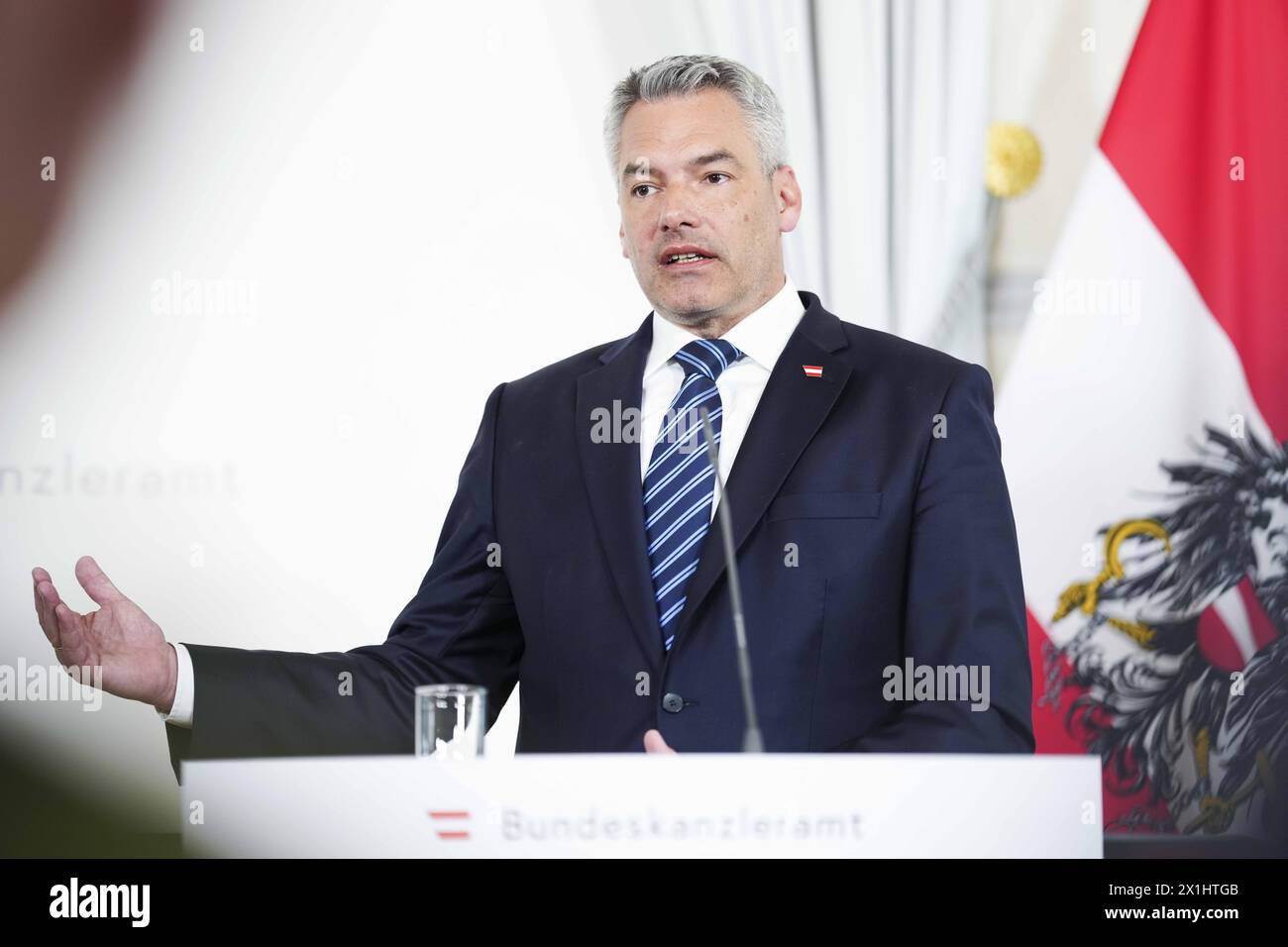 Austrian Chancellor Karl Nehammer (pictured) during a press conference ...