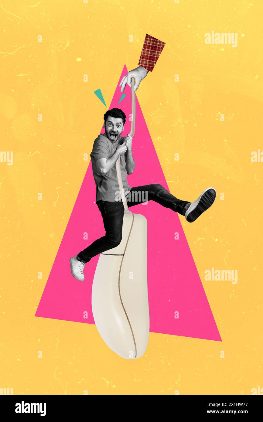 Sketch image trend 3D photo collage of shocked scared gamer man hang on ...