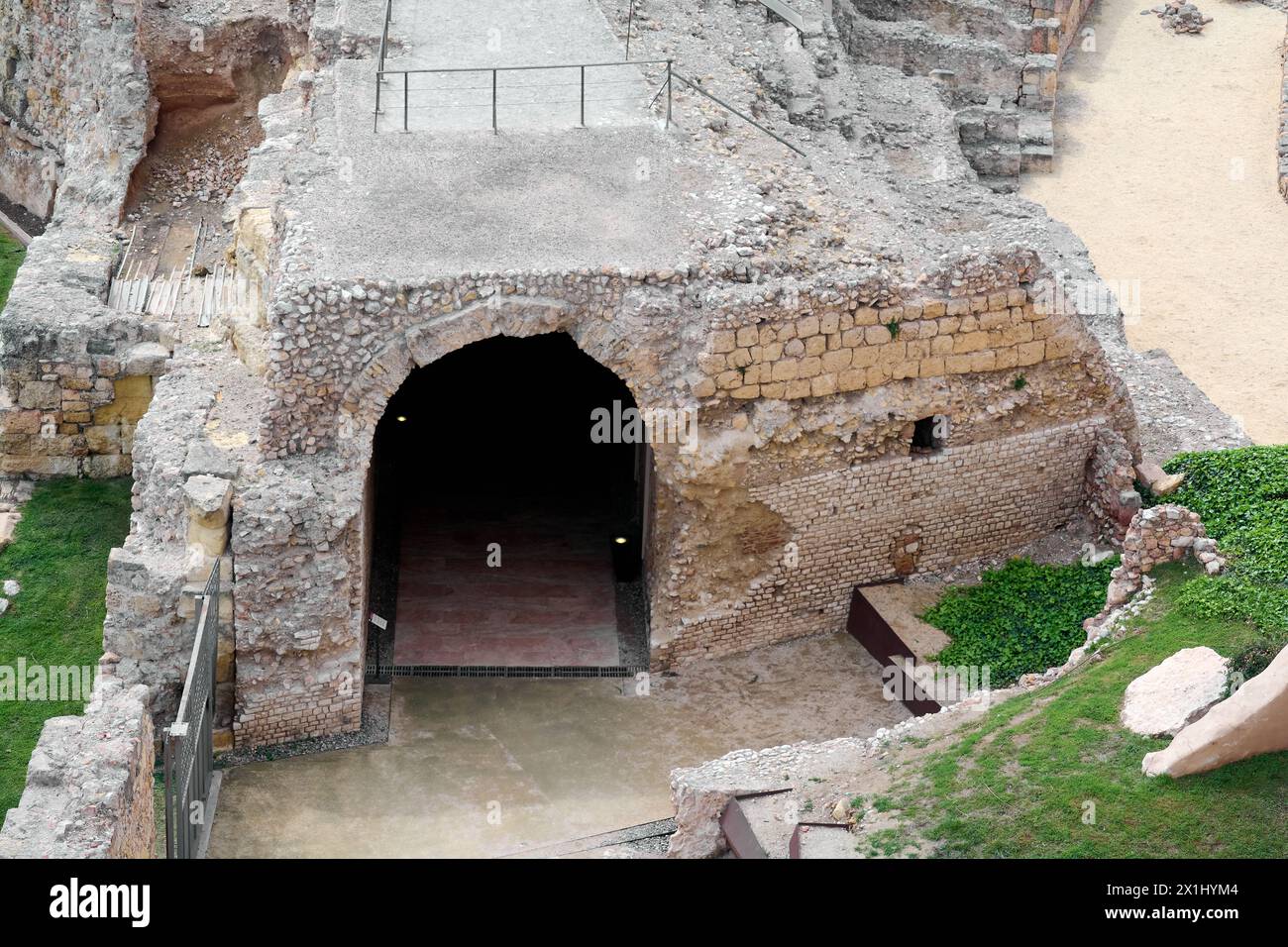 View of the entrance of an ancient Roman amphitheater in Tarragona ...