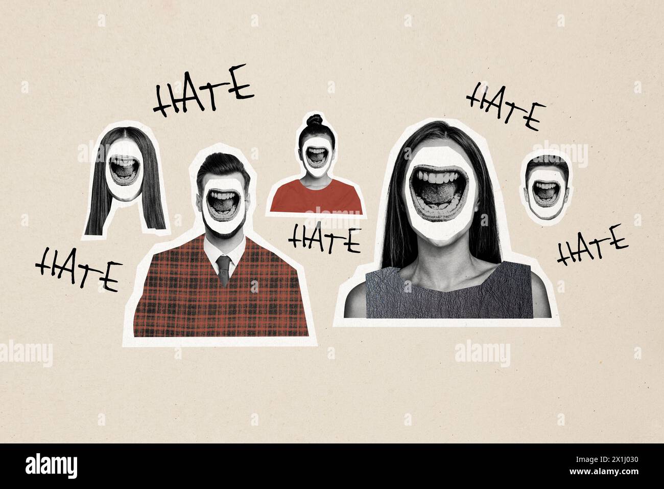 Composite photo collage of crowd people girl guy instead face mouth ...