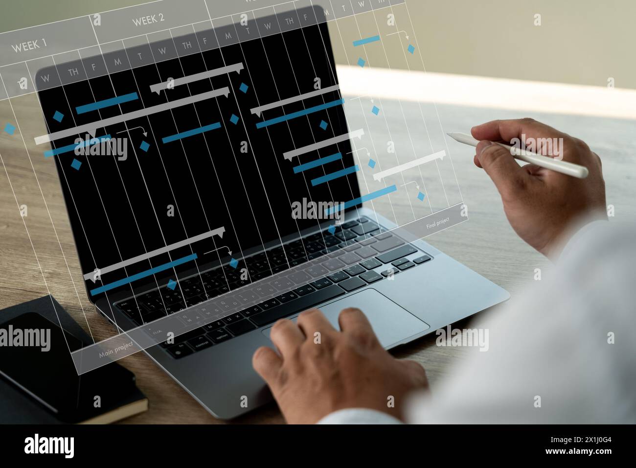 Business People Analyzing PROJECT MANAGEMENT updating Gantt chart Stock ...