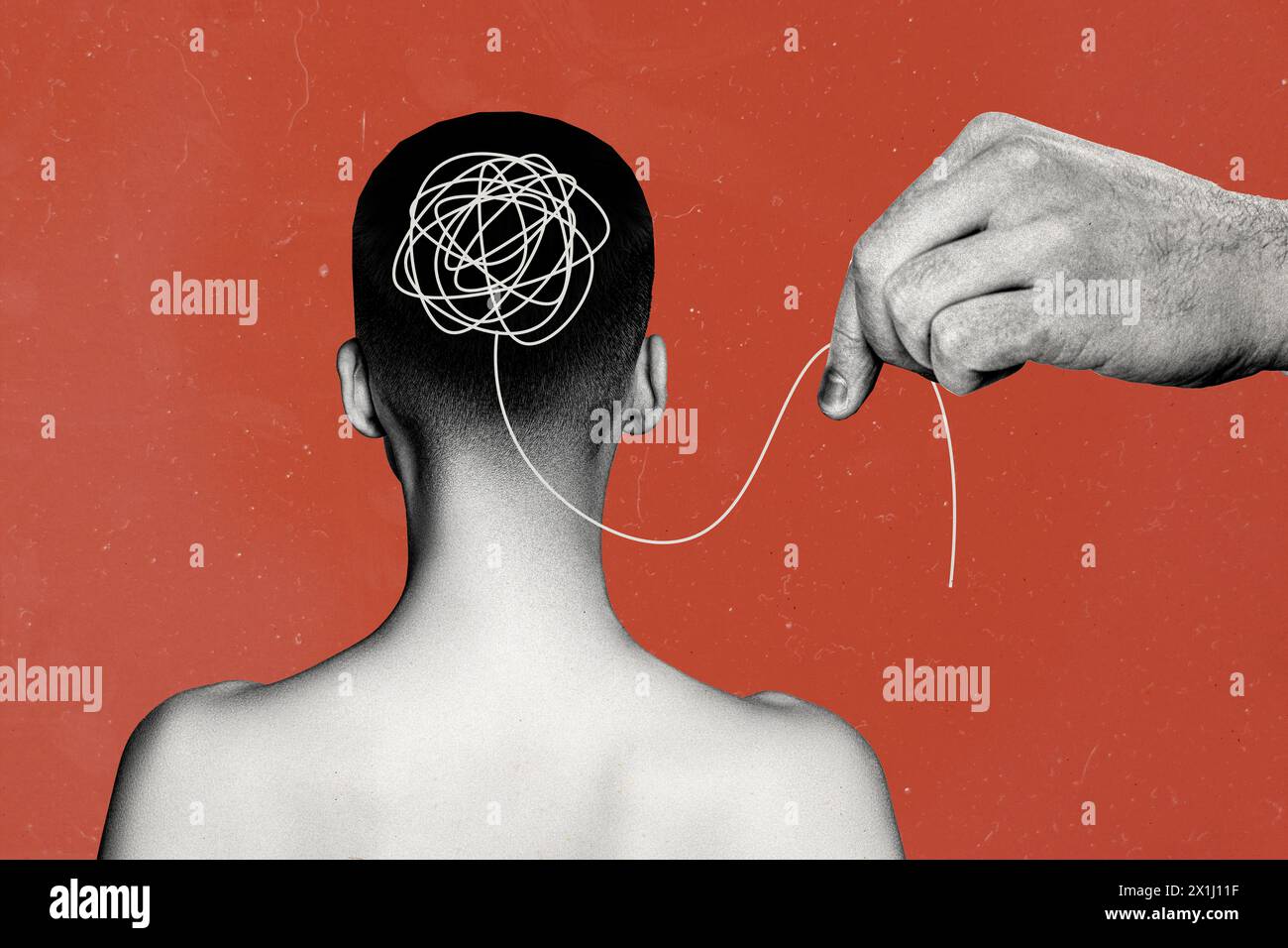 Composite photo collage of hand hold string human brain process mind ...