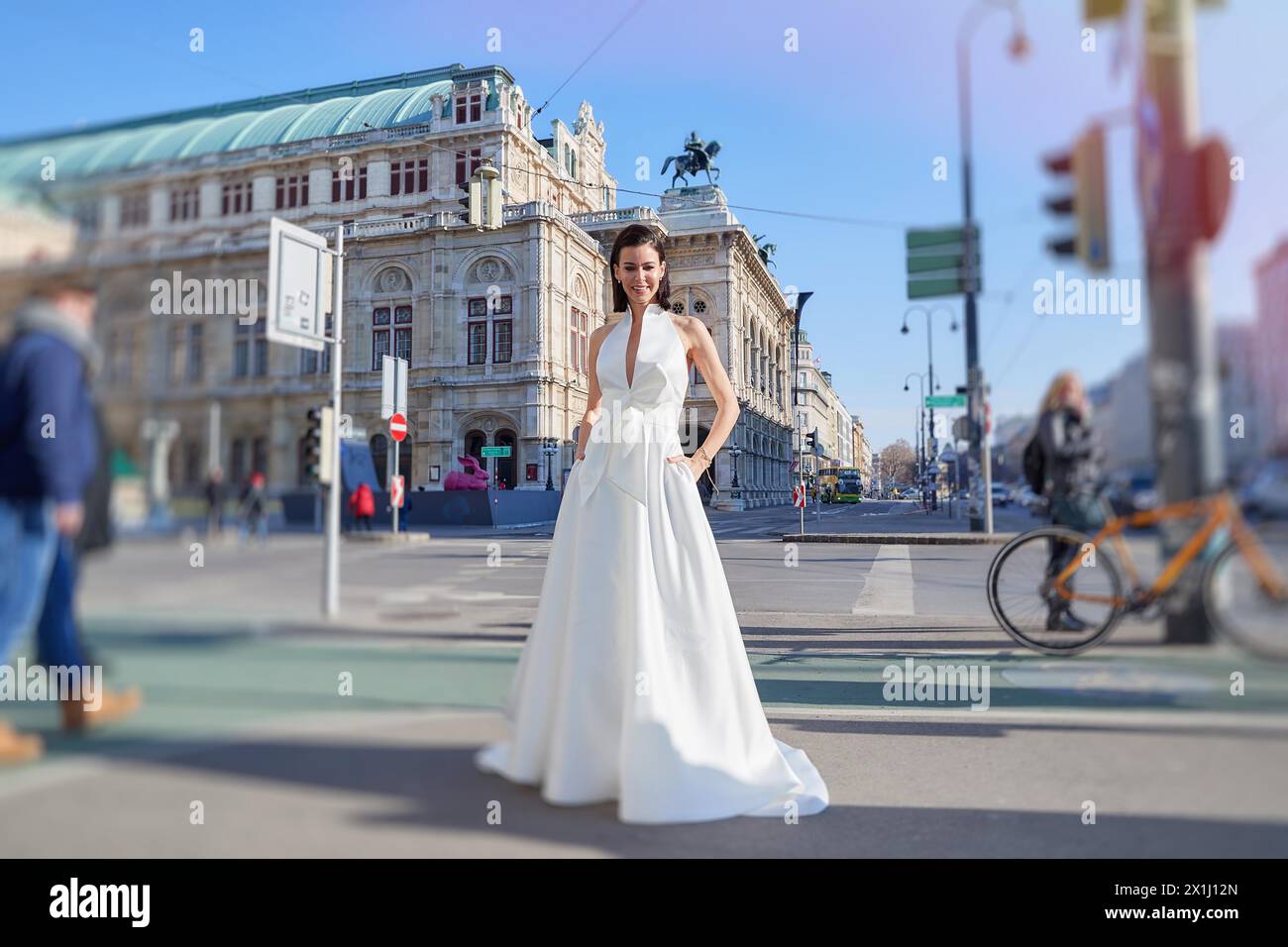 Actress Kerstin LECHNER in front of Vienna State Opera house during ...