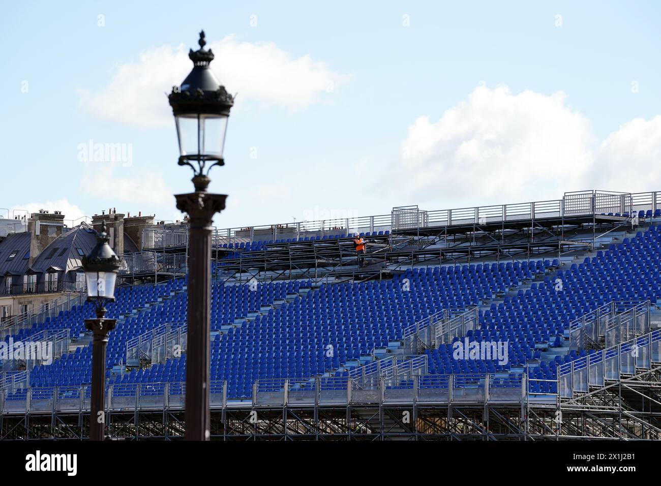 Stands are constructed at Place de la Concorde, Paris. The 2024 Olympic ...