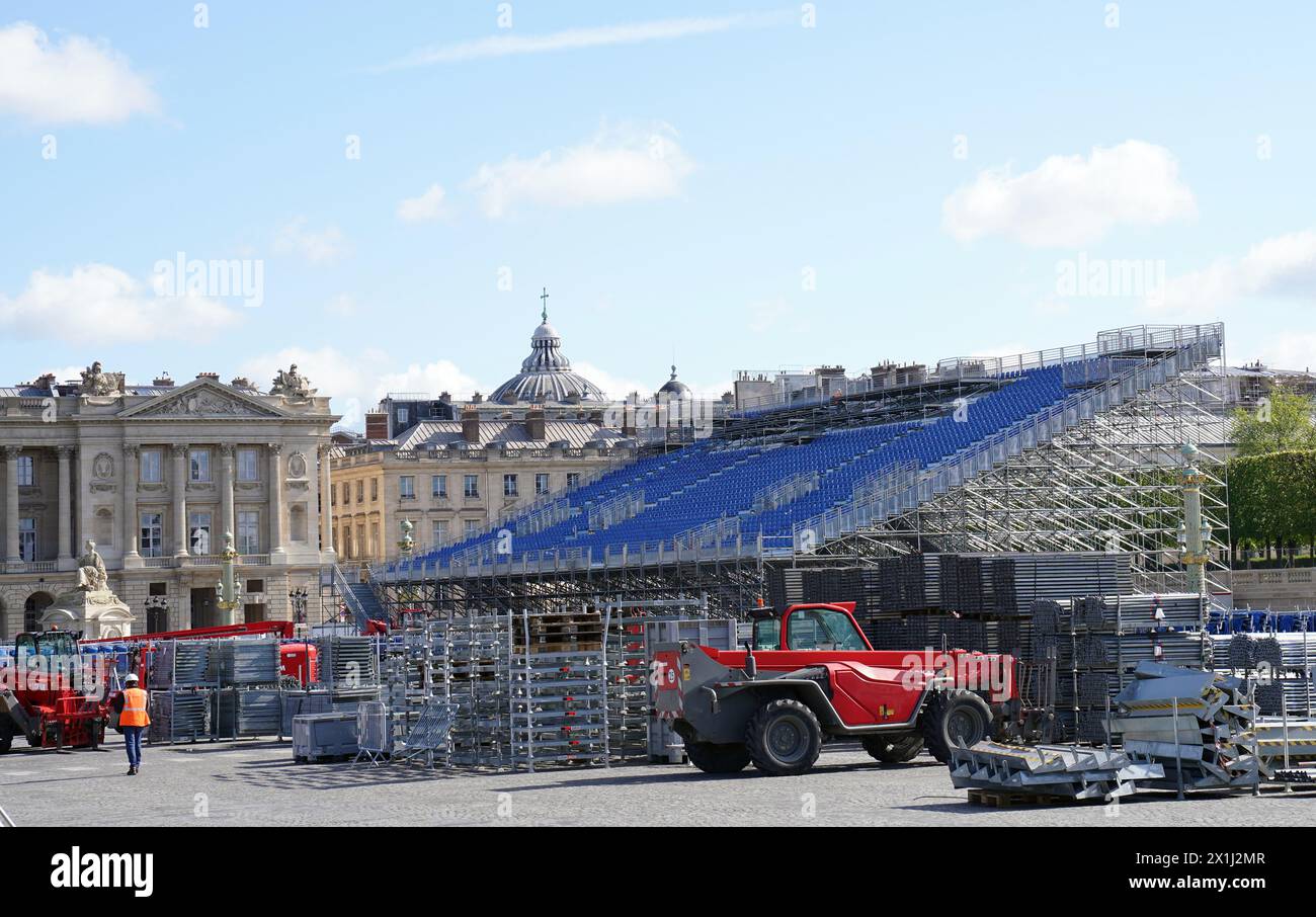Stands are constructed at Place de la Concorde, Paris. The 2024 Olympic ...