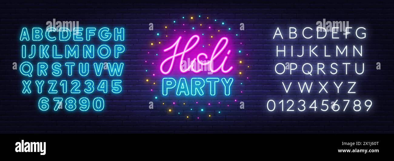 Holi Party Neon Sign on brick wall background Stock Vector Image & Art ...