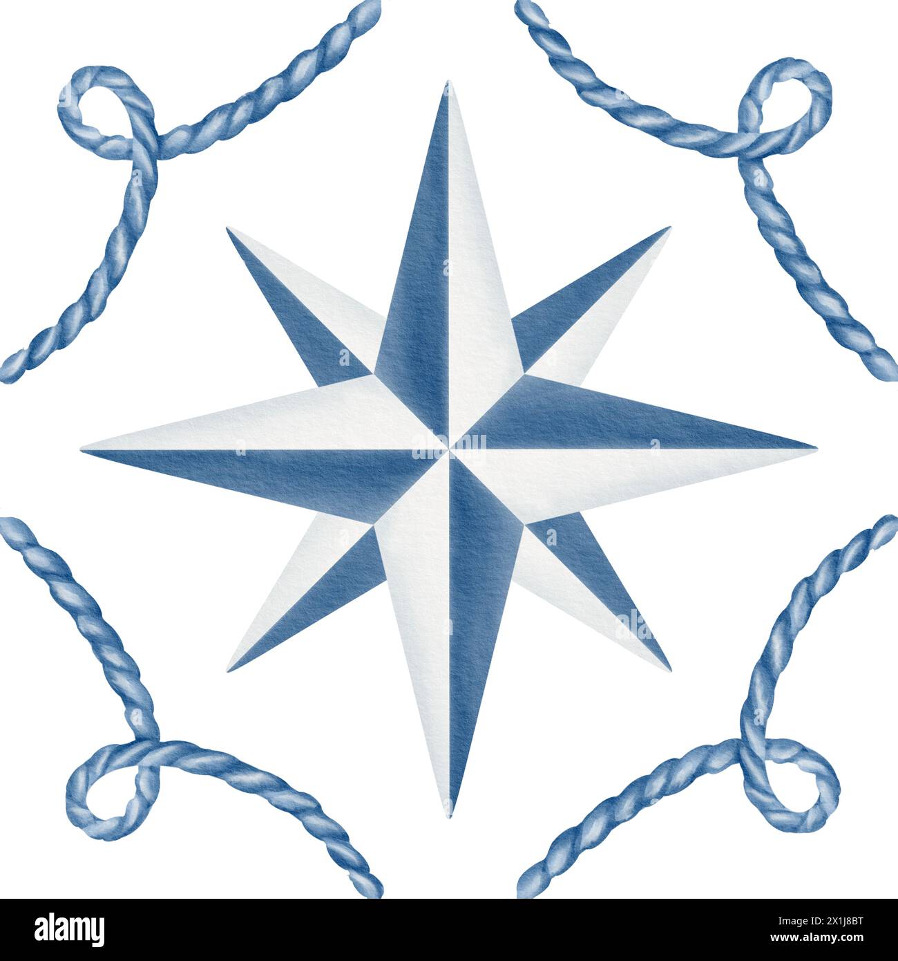 Wind Rose in symmetrical composition with a twisted nautical rope in ...