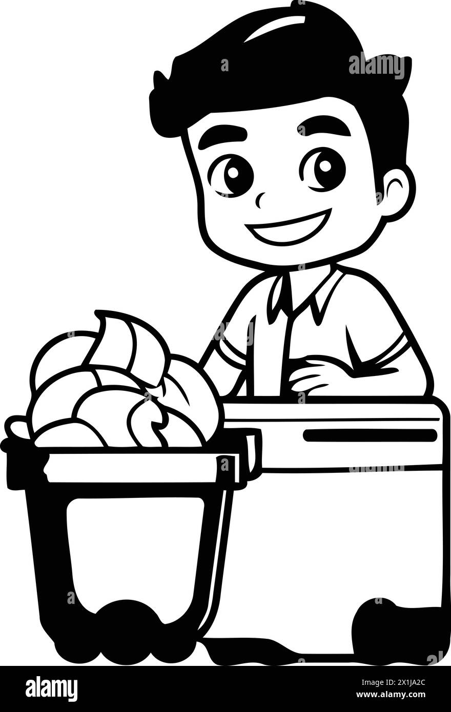 Cartoon boy throwing garbage in the trash can. Vector illustration ...