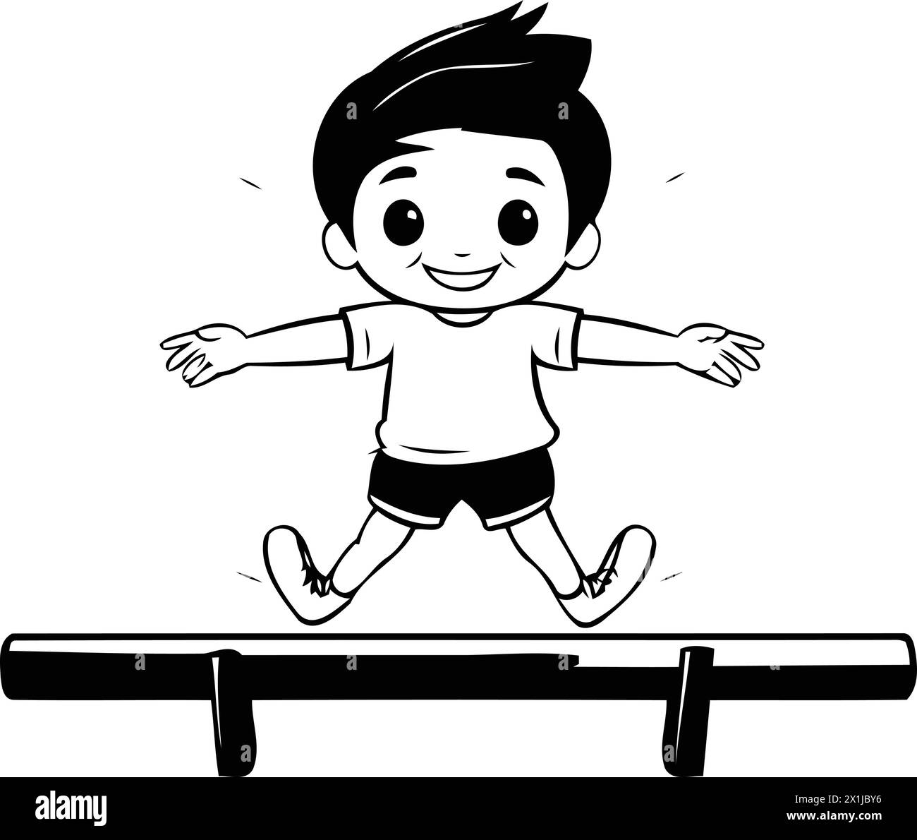 Boy jumping over obstacle isolated on white background. Cartoon vector ...