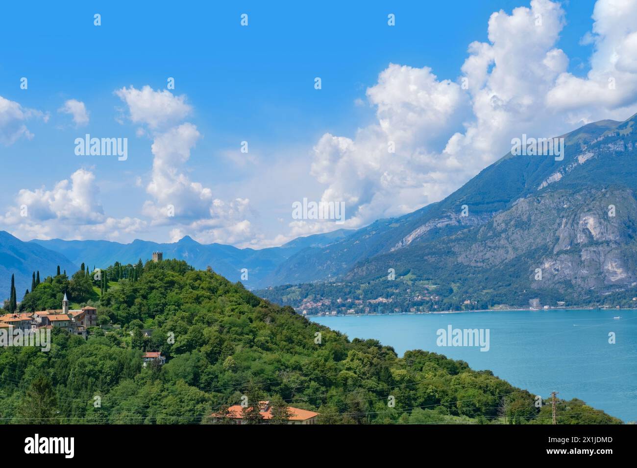 idyllic Mountain Landscape Photography at Lake Como, green hills above ...