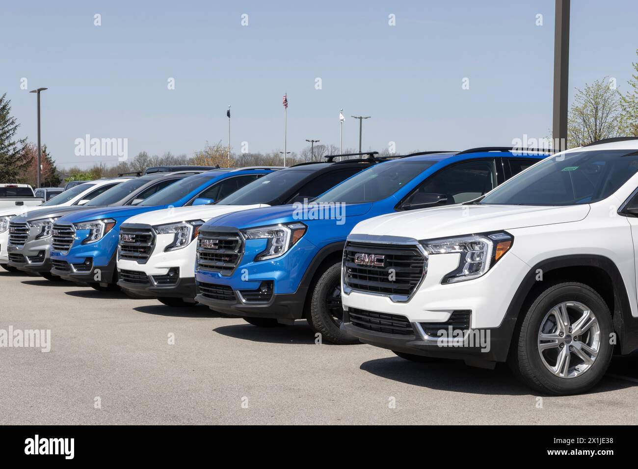 Carmel - April 14, 2024: GMC Terrain SUV display at a dealership. GMC ...