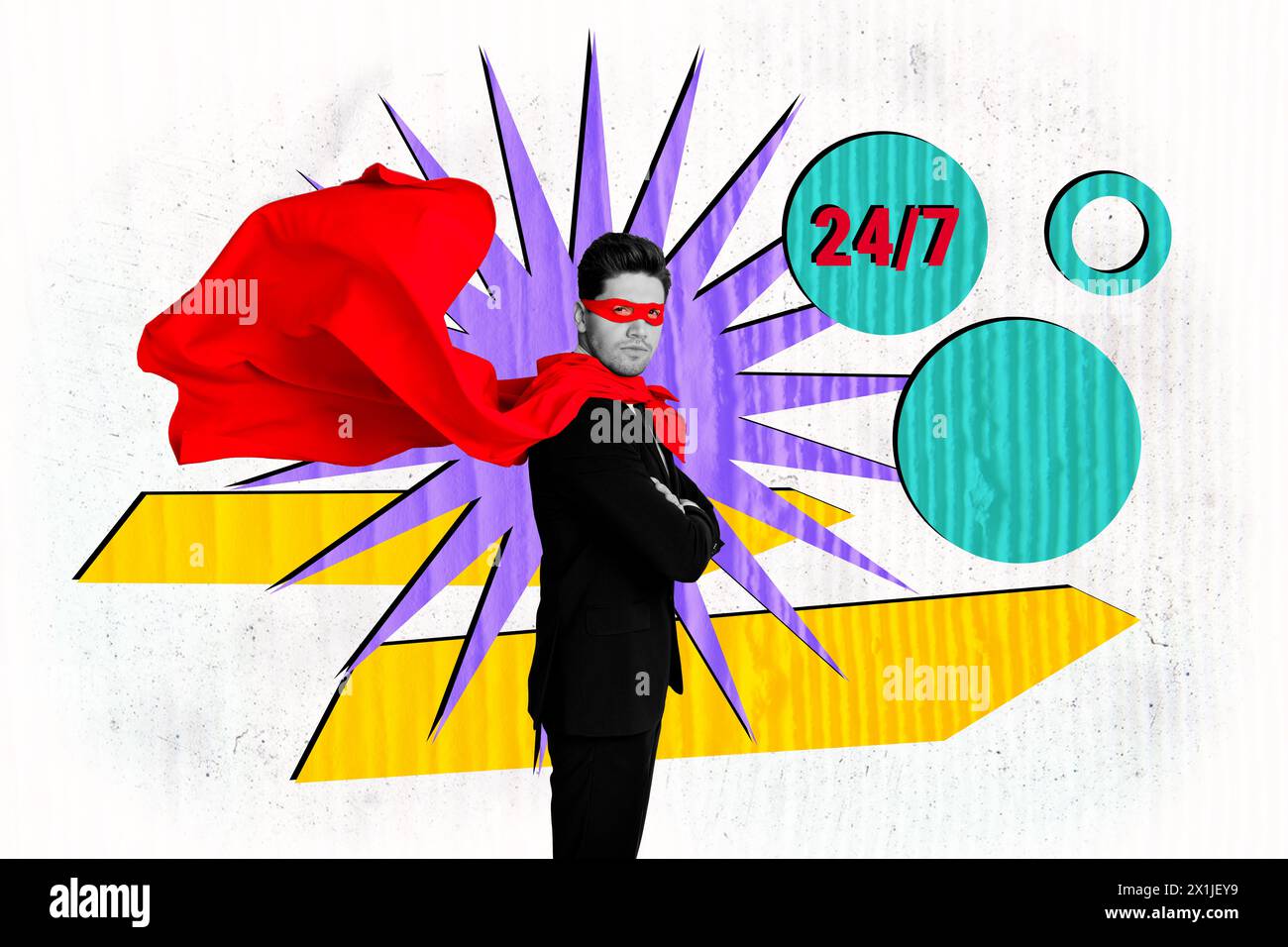 Composite photo collage of serious businessman wear superhero costume ...