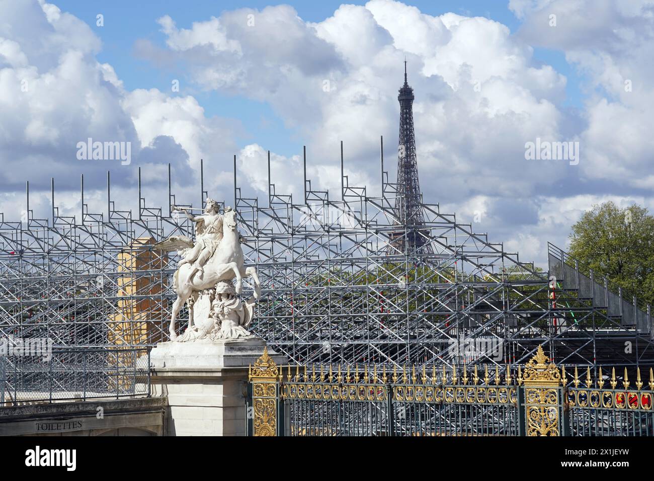 Stands are constructed at Place de la Concorde, Paris. The 2024 Olympic ...