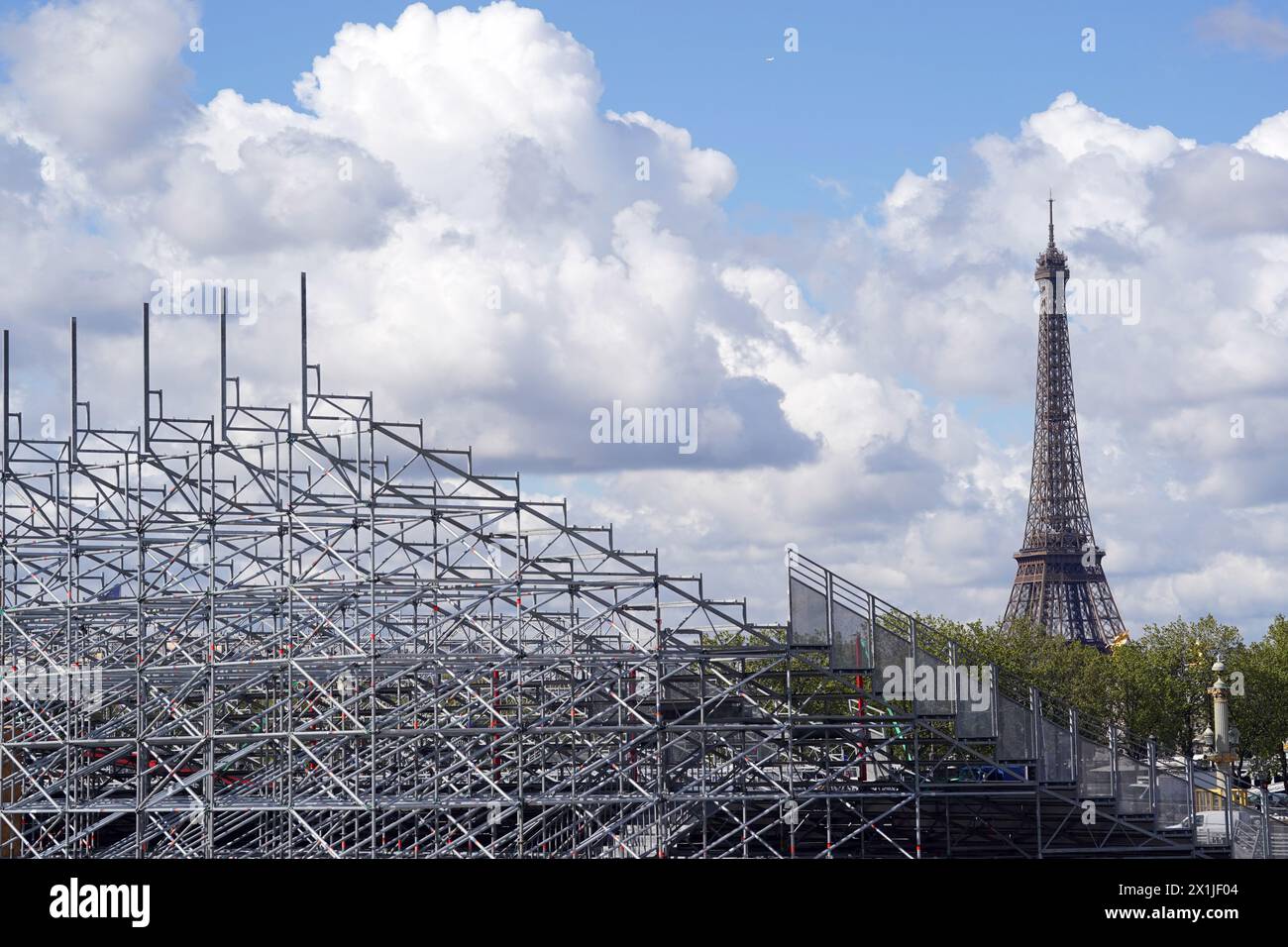 Stands are constructed at Place de la Concorde, Paris. The 2024 Olympic ...