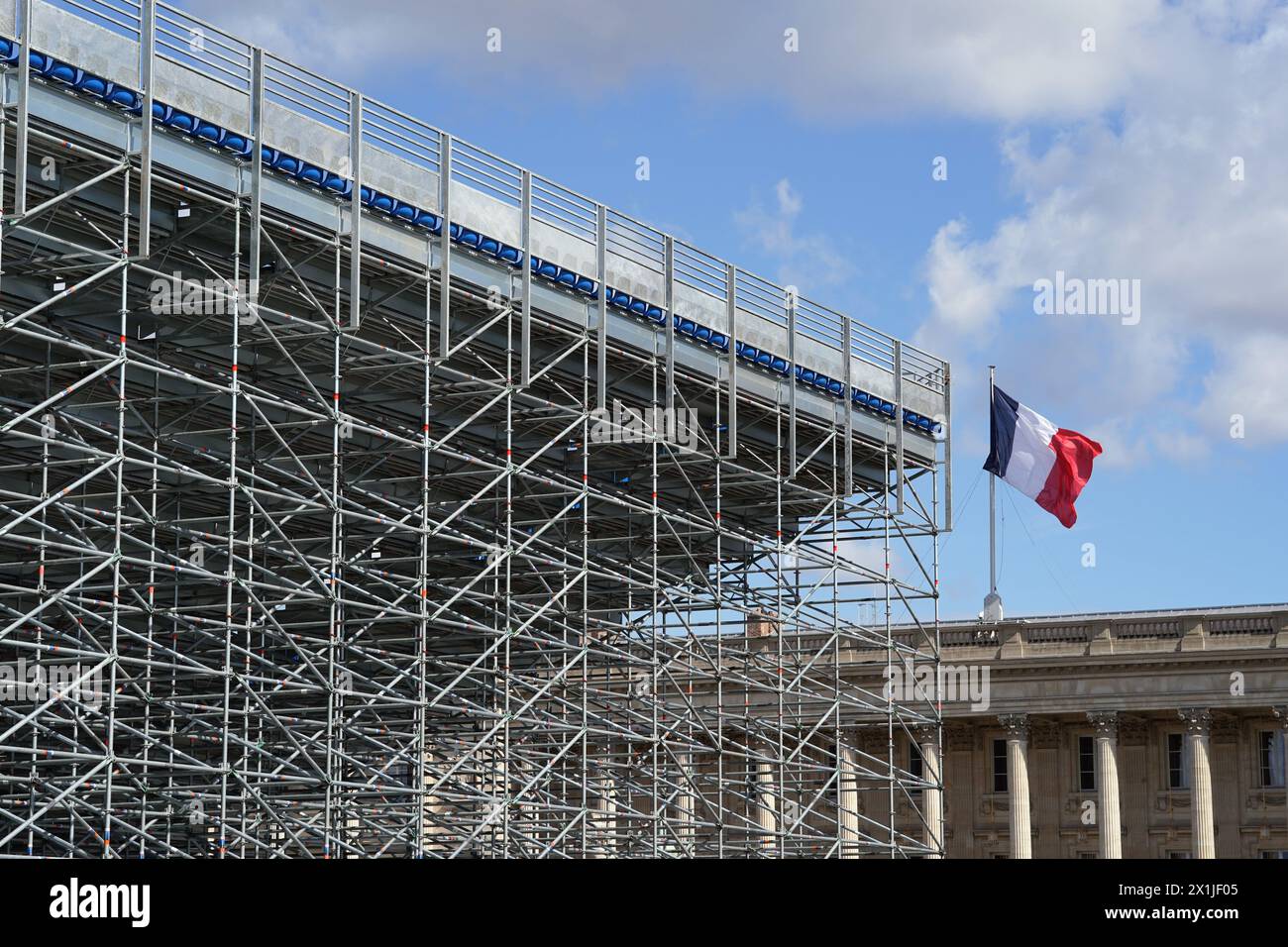 Stands are constructed at Place de la Concorde, Paris. The 2024 Olympic ...