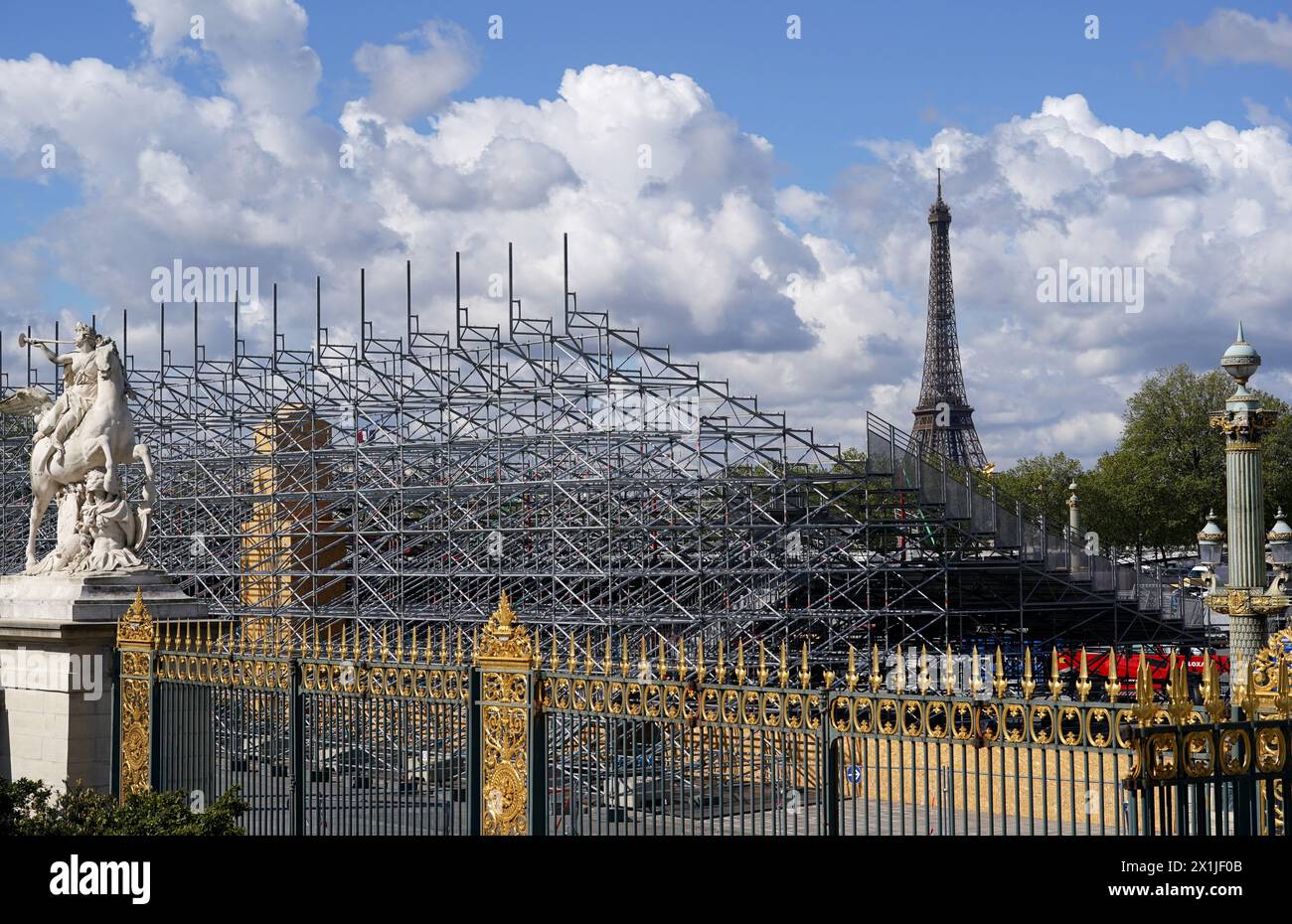 Stands are constructed at Place de la Concorde, Paris. The 2024 Olympic ...