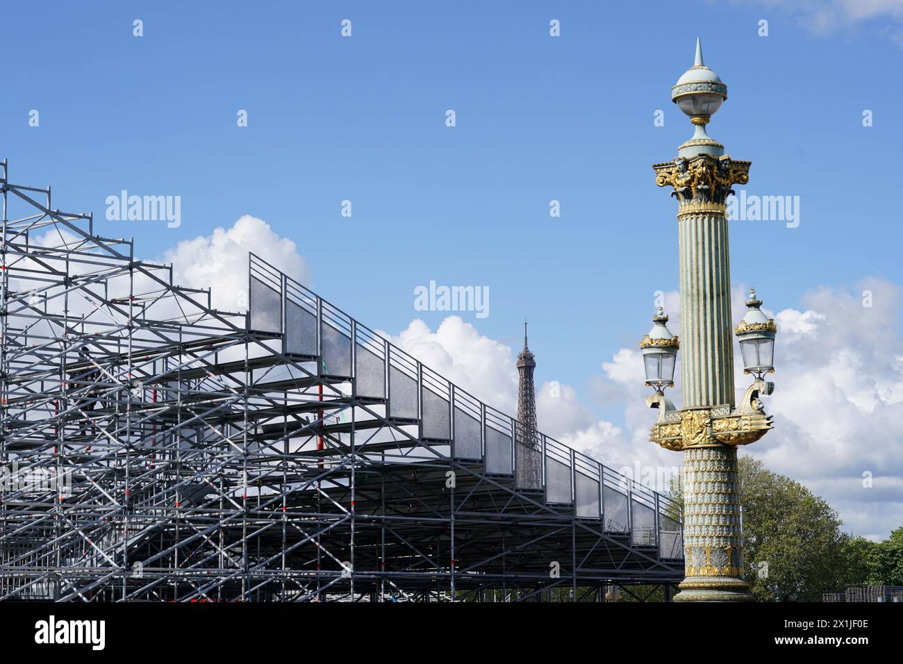 Stands are constructed at Place de la Concorde, Paris. The 2024 Olympic ...