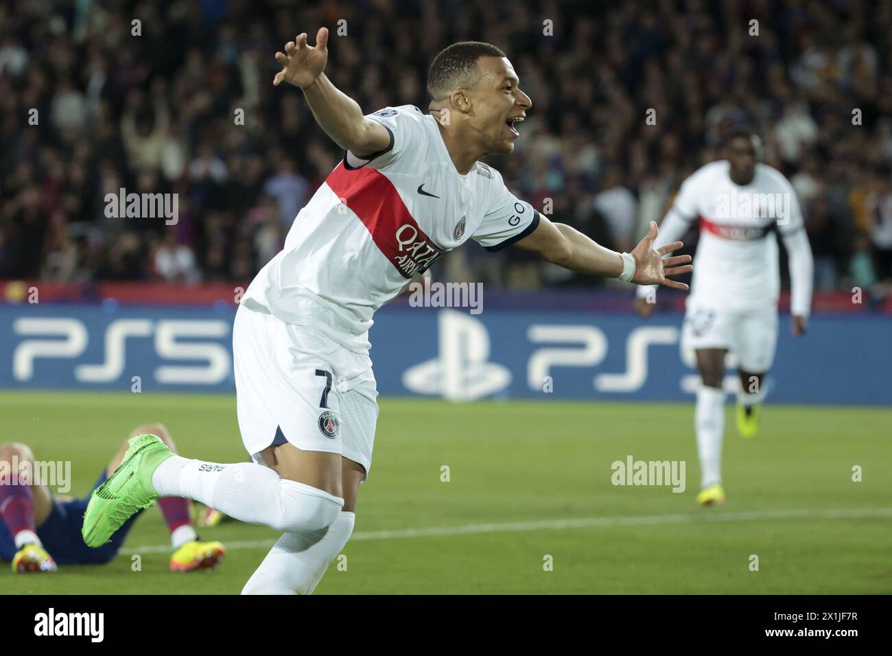 Kylian Mbappe of PSG celebrates his second goal during the UEFA ...