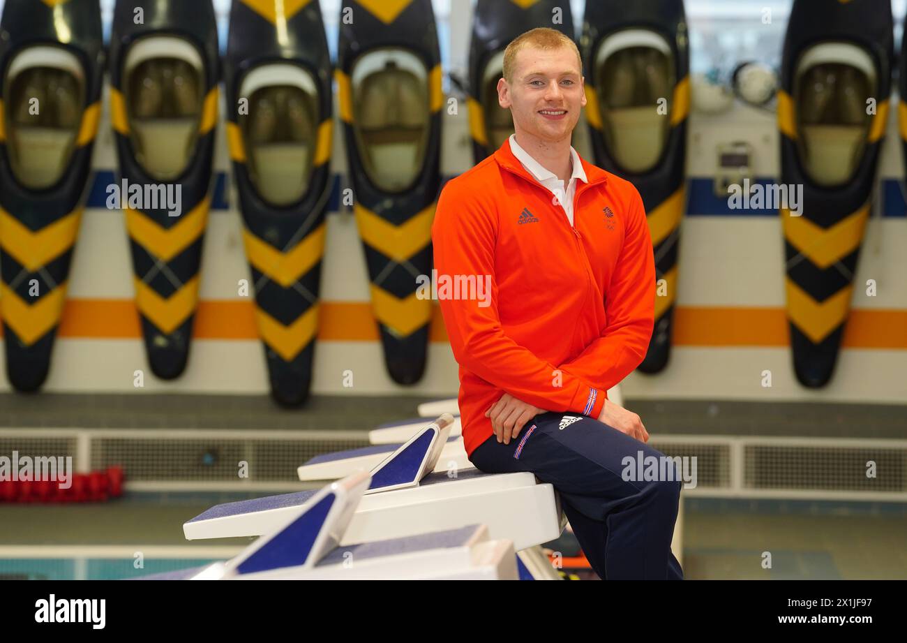 Kieran Bird during a Team GB Paris 2024 swimming team media day at ...