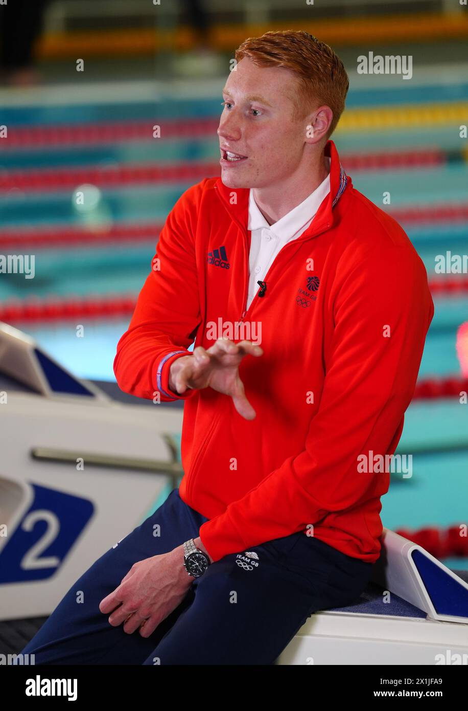 Tom Dean during a Team GB Paris 2024 swimming team media day at ...