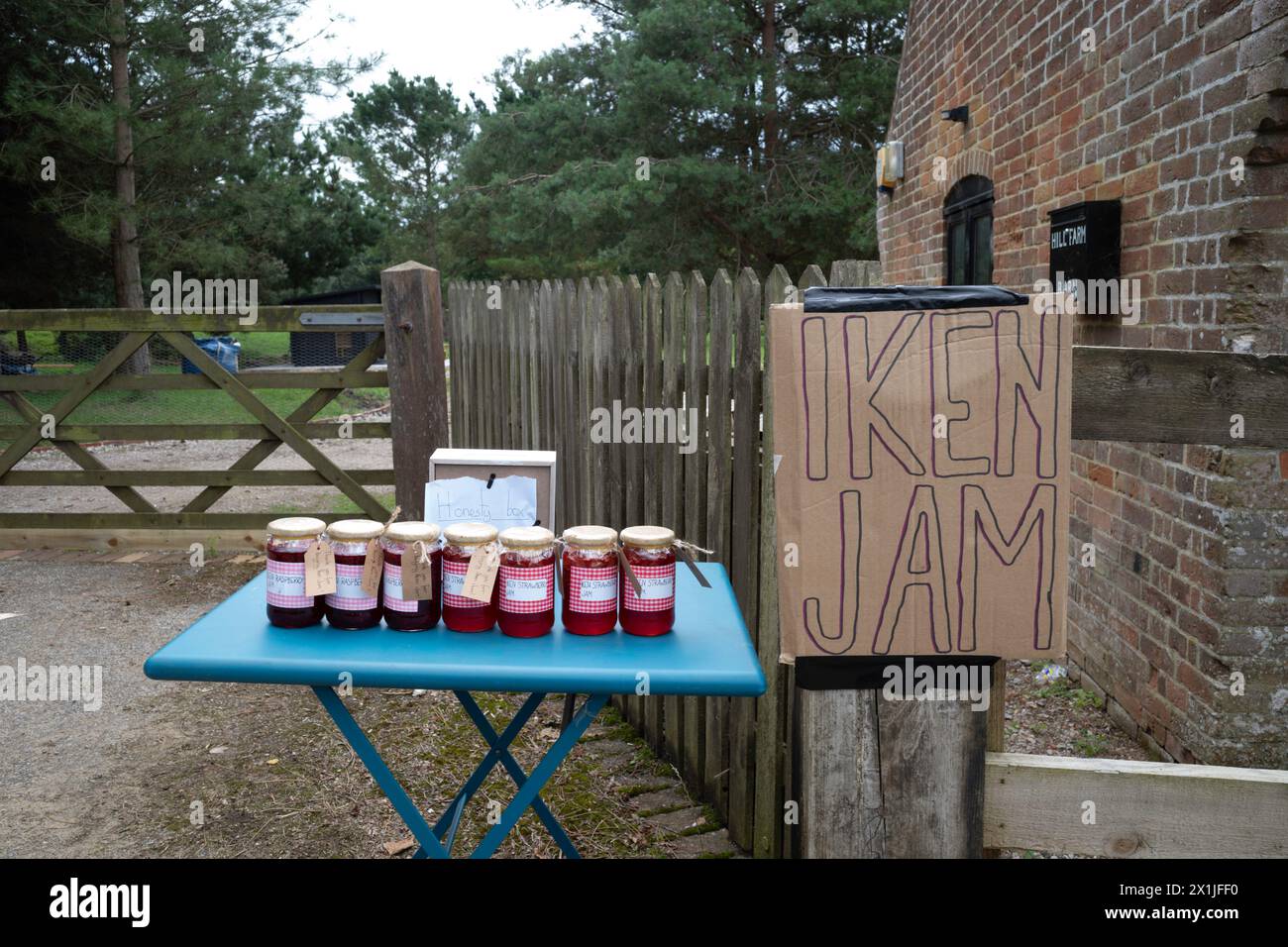 Homemade jams roadside stall Iken Suffolk Stock Photo - Alamy