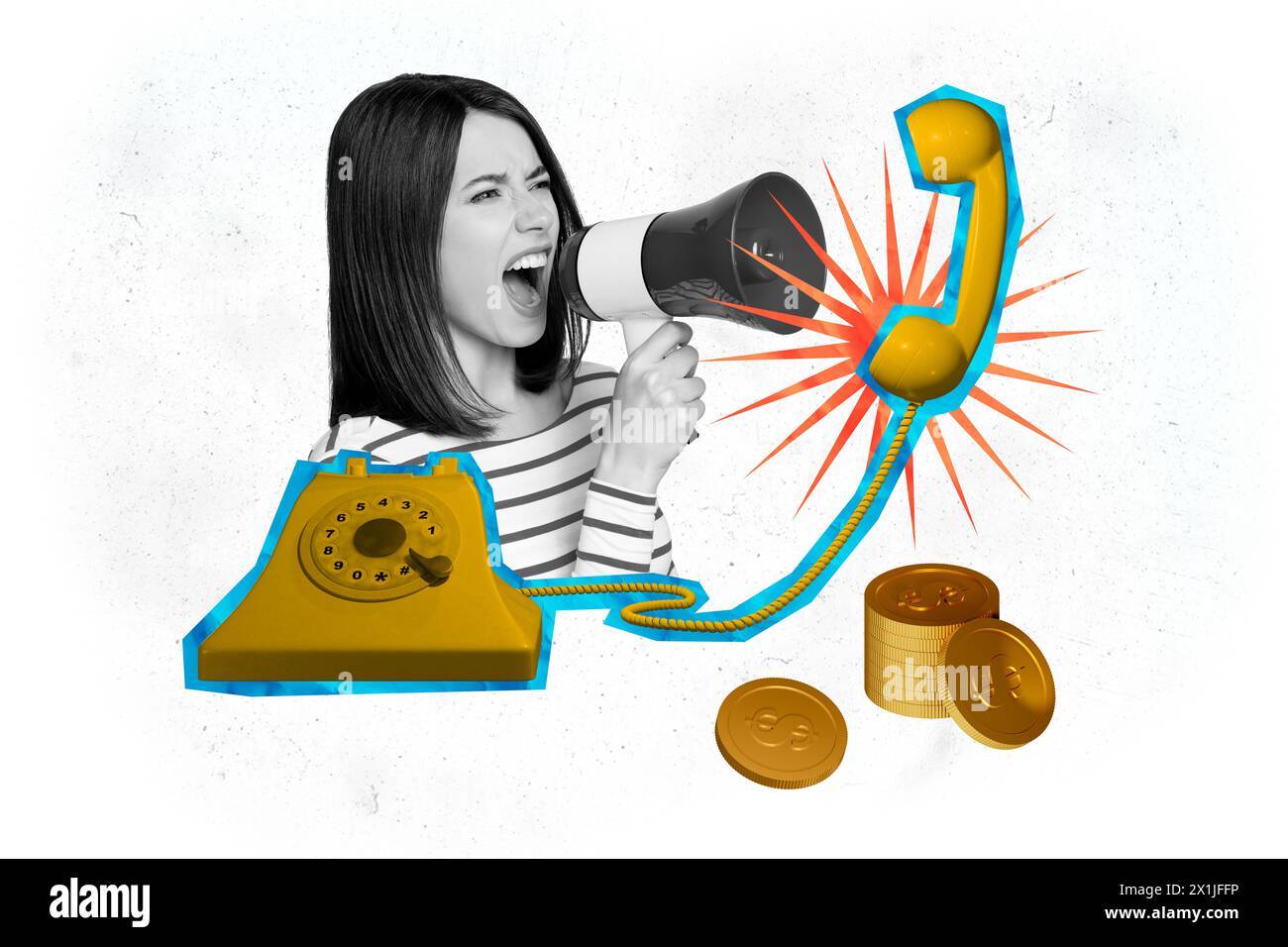 Composite photo collage of angry businesswoman scream telephone handset ...