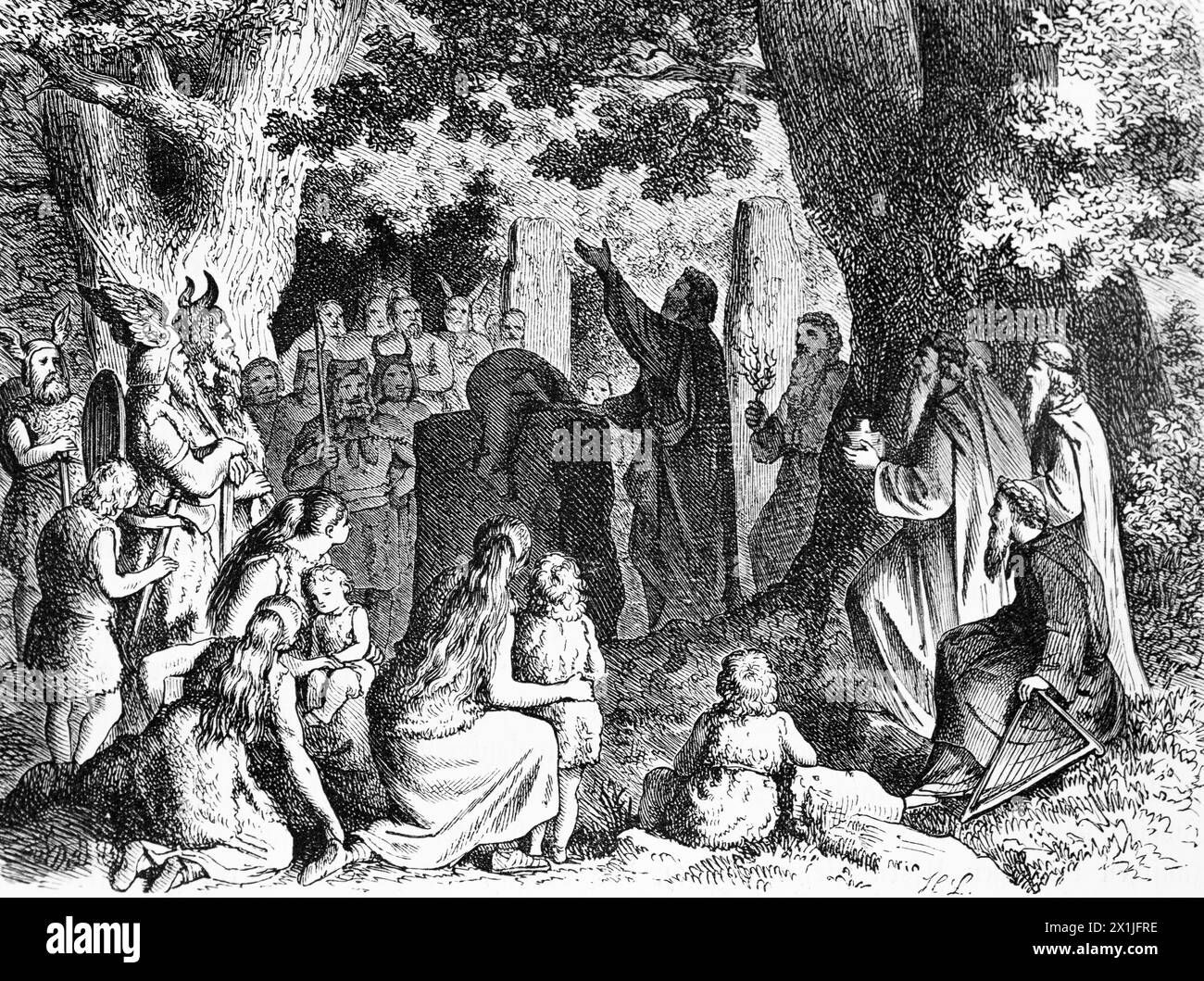 Worshipping a Germanic God in a sacred grove, sacrificing an animal on ...