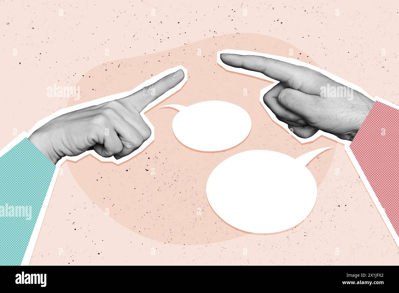 Creative collage image human hands finger pointing gesture textbox ...