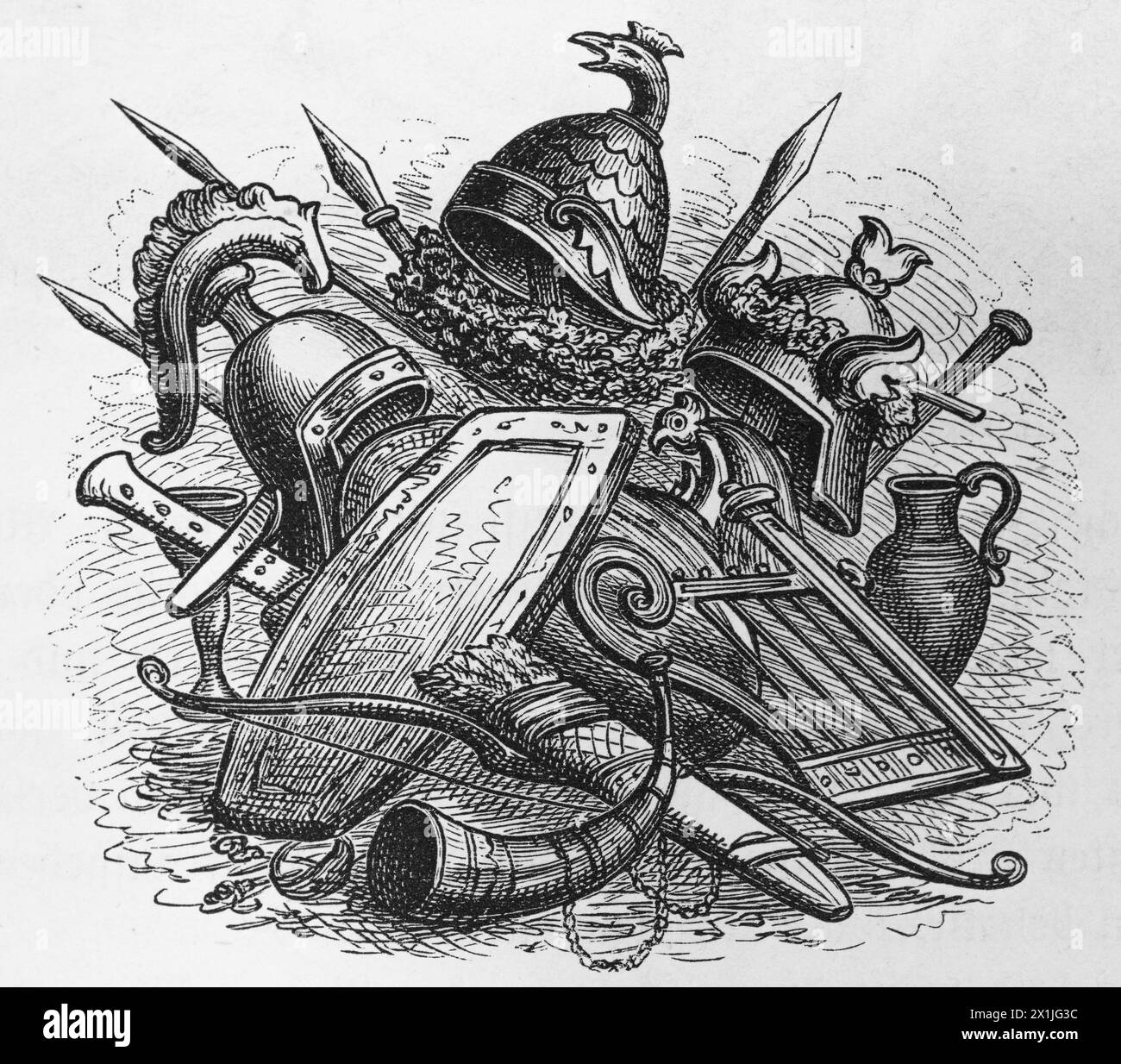 Weapons And Other Objects Used In The Middle Ages Holy Roman Empire Historical Illustration 