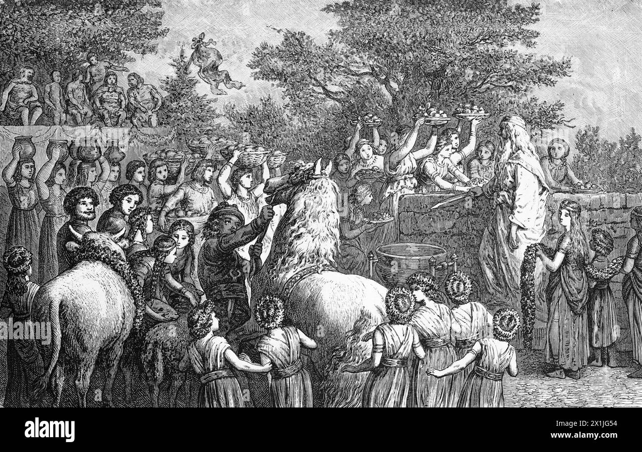 Celebrating midsummer or summer solstice, Middle Ages, Northern Europe ...