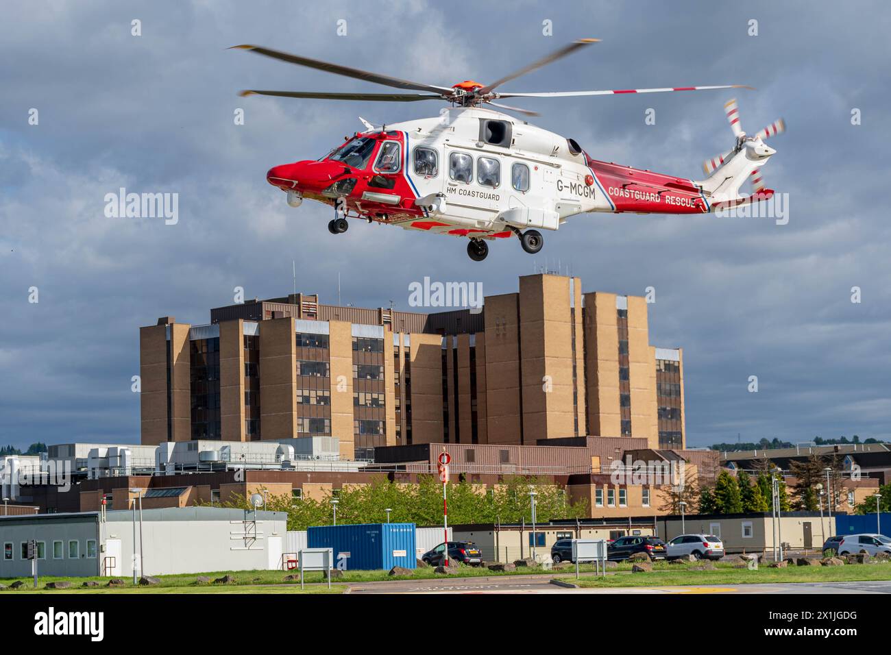 Inverness Coastguard Helicopter at Raigmore Hospital, Inverness Stock ...
