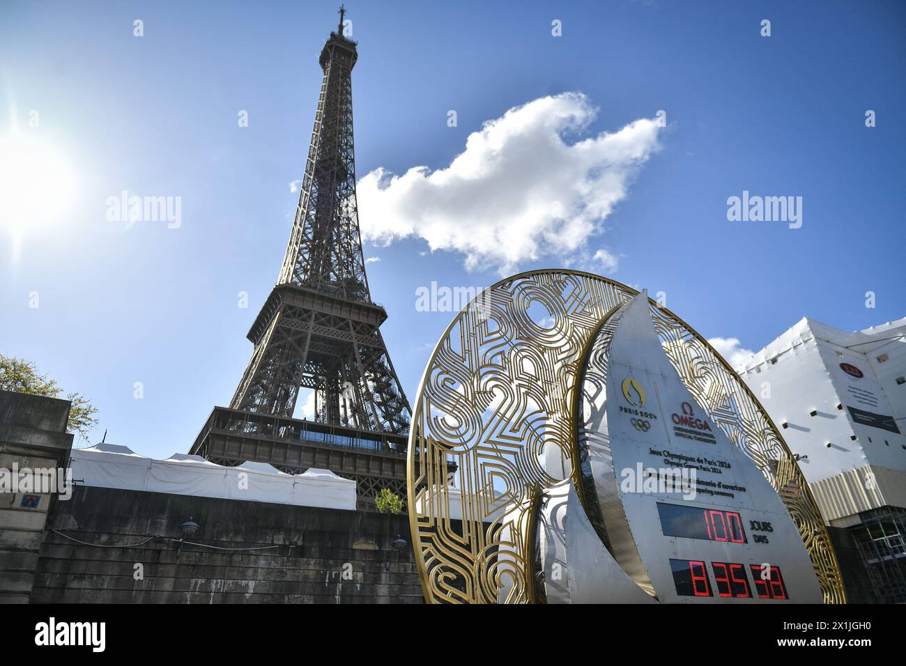 This photograph shows the Olympic Games Paris 2024 countdown clock as ...