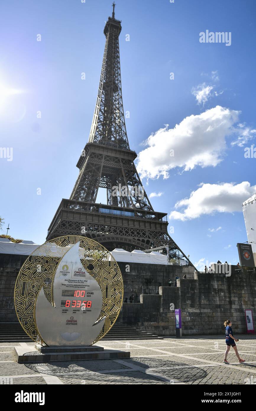 This photograph shows the Olympic Games Paris 2024 countdown clock as ...
