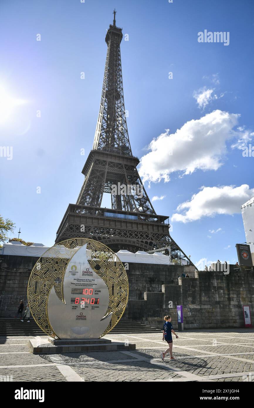This photograph shows the Olympic Games Paris 2024 countdown clock as ...