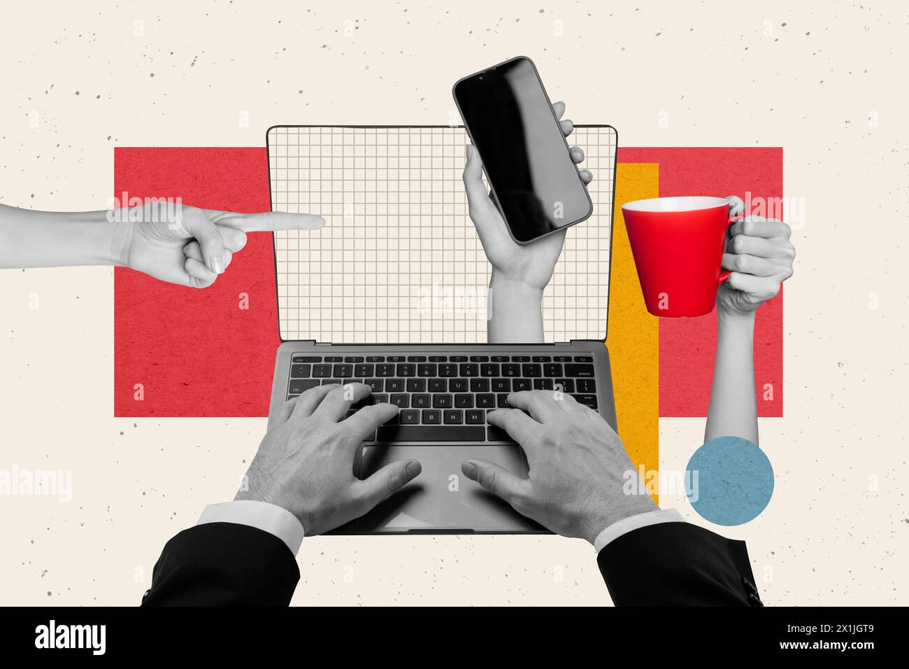 Creative collage picture laptop pc screen busy workflow multitasking ...