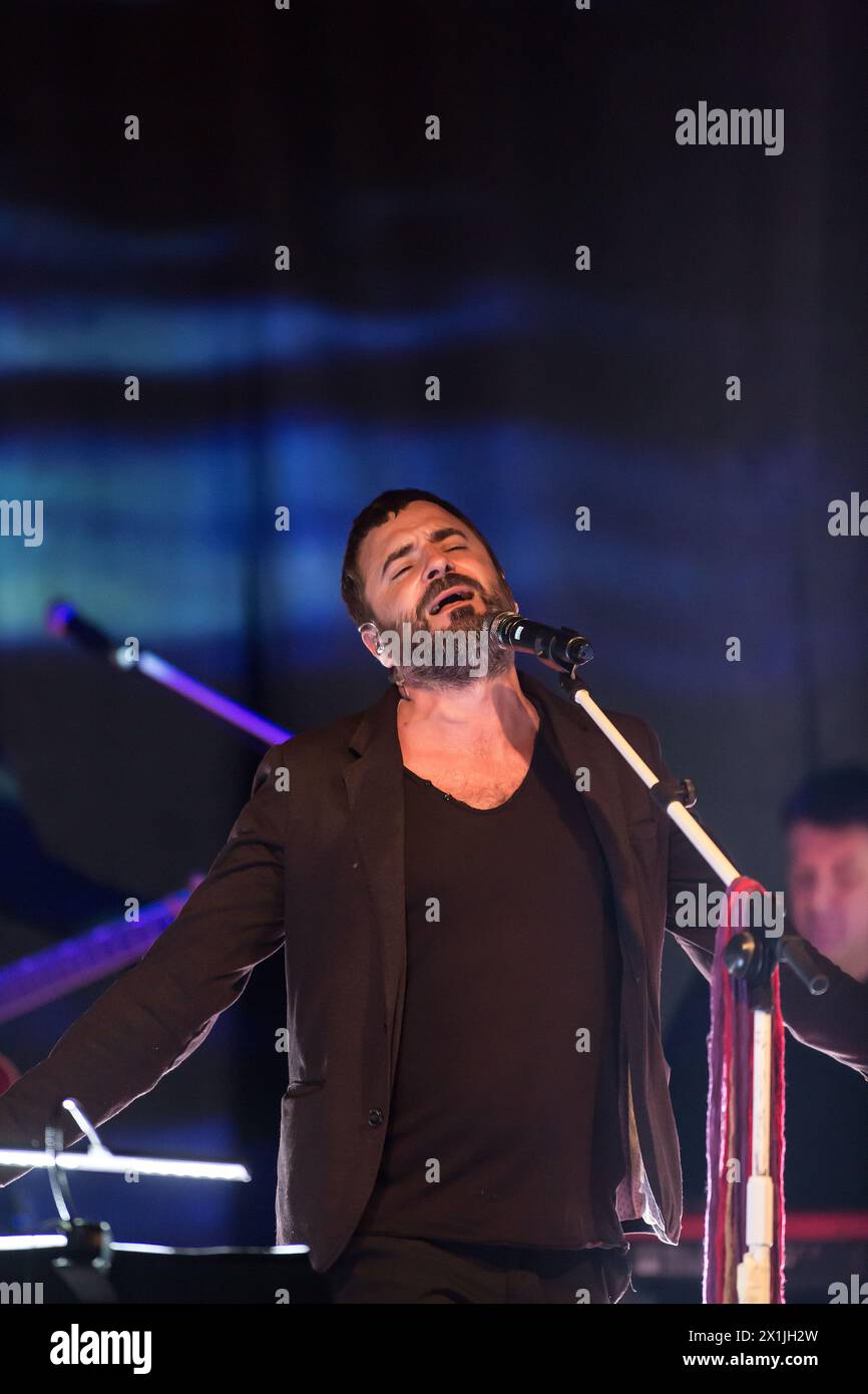 The Basque music group Ken Zazpi in a concert with their singer Eñaut ...