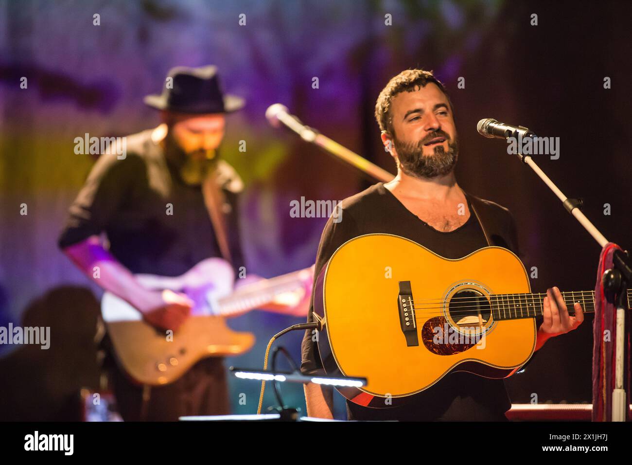 The Basque music group Ken Zazpi in a concert with their singer Eñaut ...