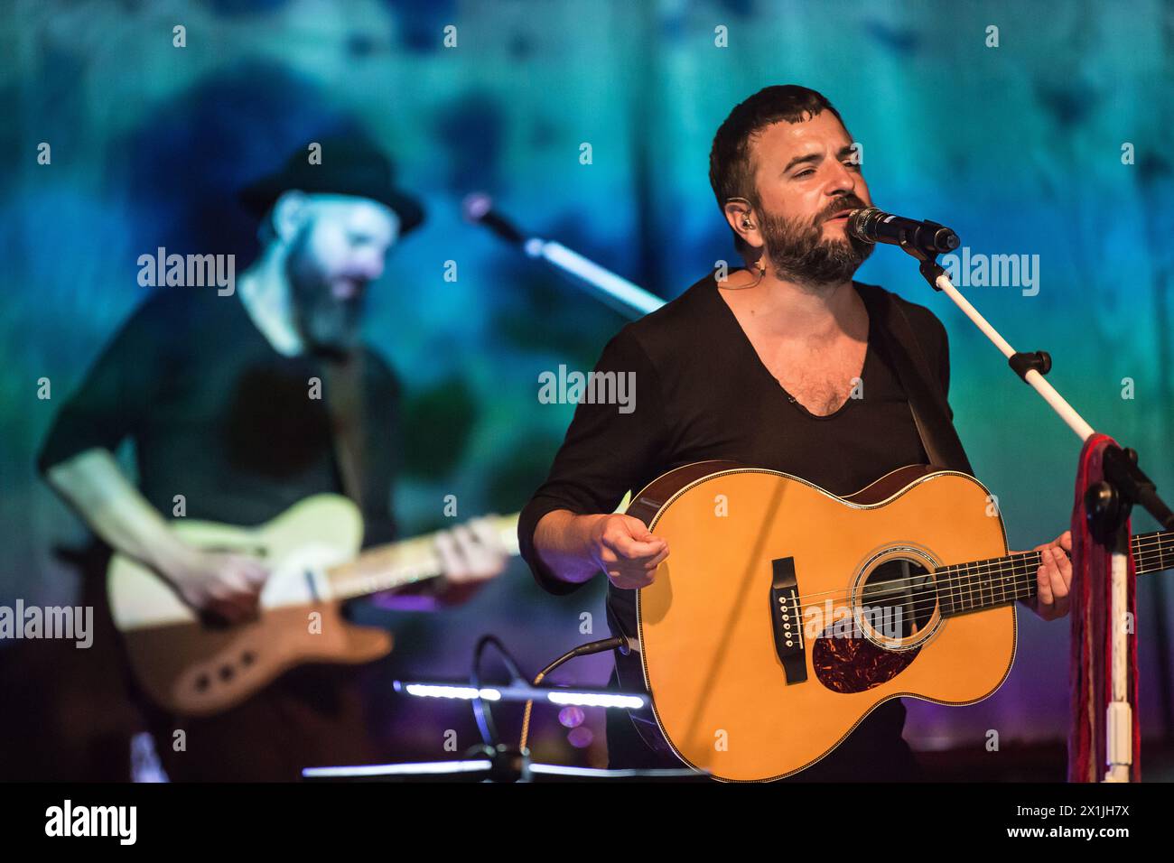 The Basque music group Ken Zazpi in a concert with their singer Eñaut ...