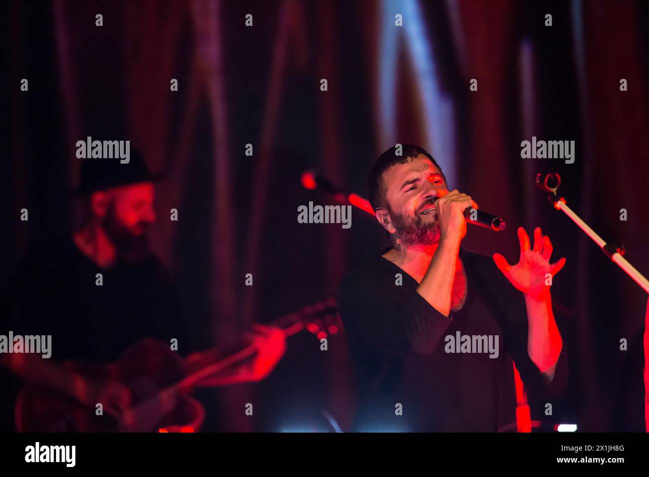 The Basque music group Ken Zazpi in a concert with their singer Eñaut ...