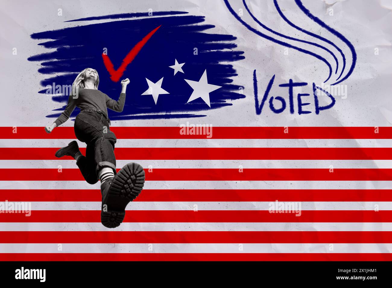 Creative picture collage young running girl footwear election candidate ...