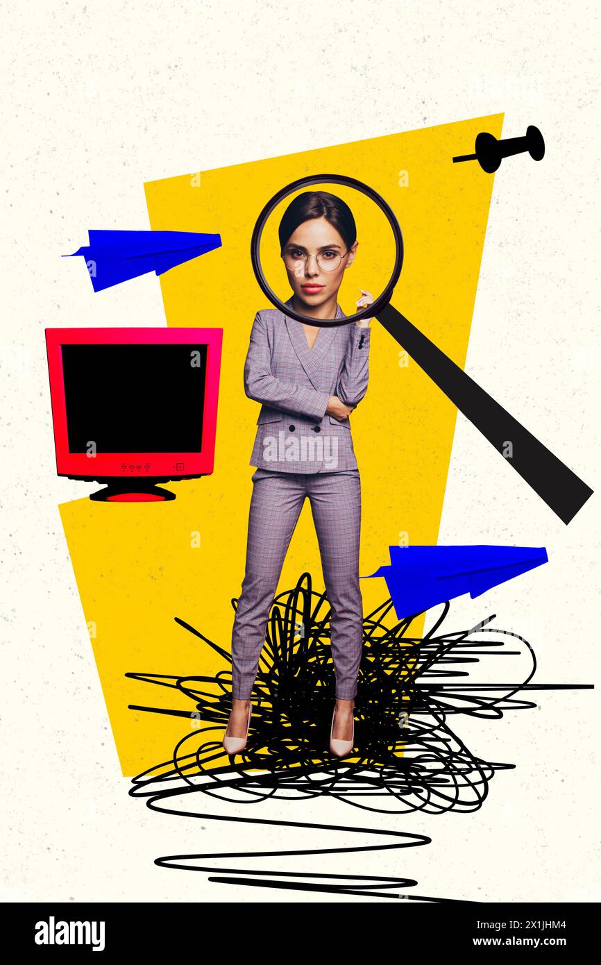 Vertical collage image picture businesswoman computer communication ...