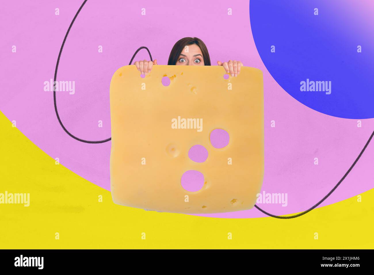 3D photo collage composite trend artwork sketch of young scared lady ...