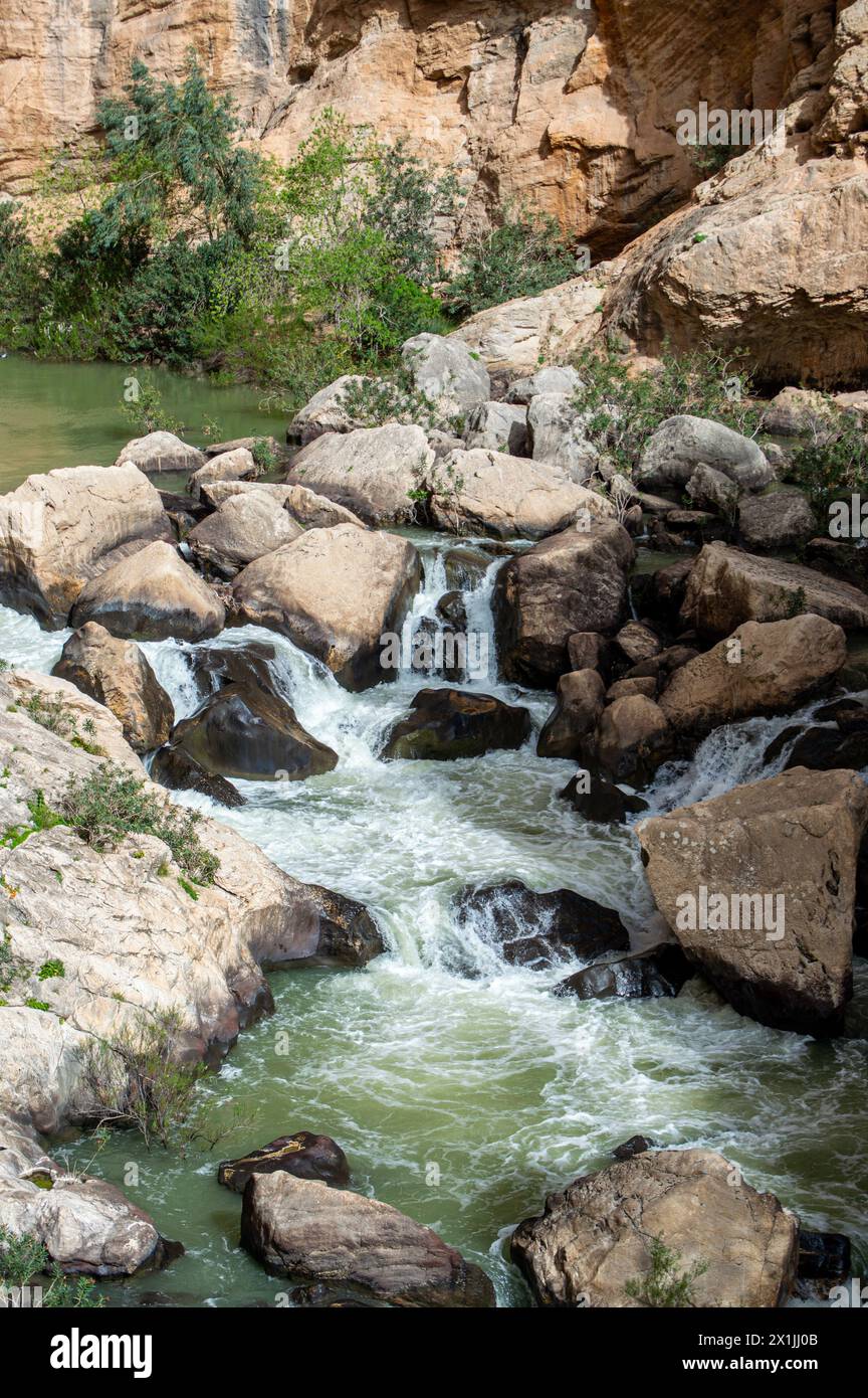 Caminito del Ray, The King's Path. Walkway pinned along the steep walls ...