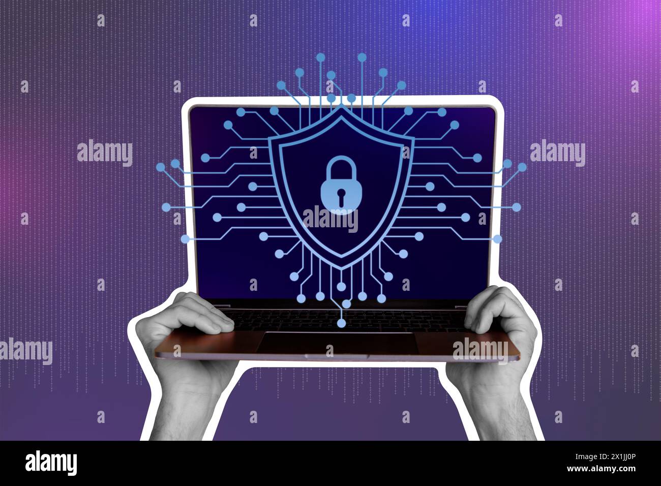 Trend 3D photo collage composite of black white silhouette hand hold ...