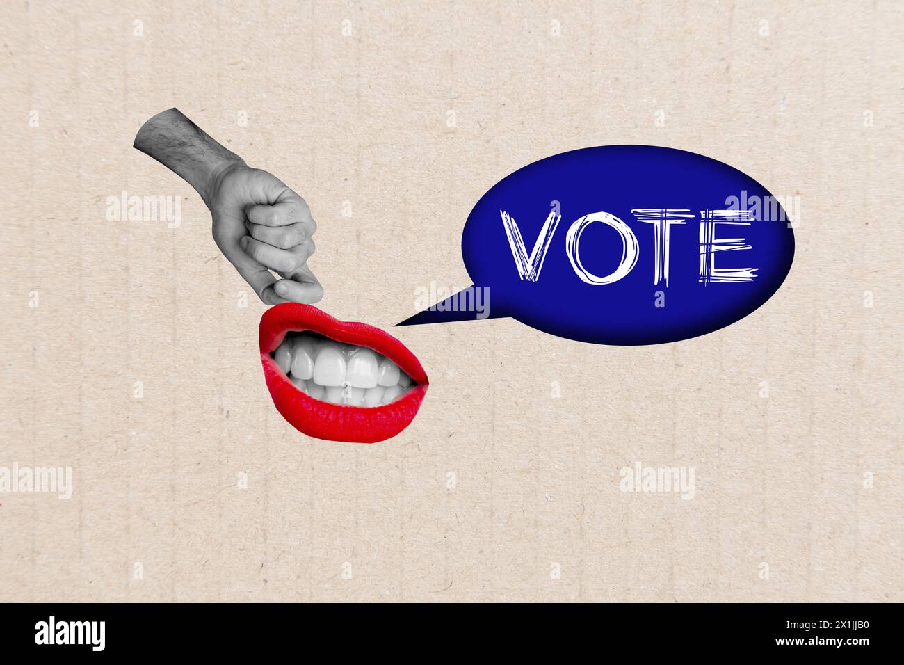 Creative picture collage woman mouth caricature grinning teeth textbox ...