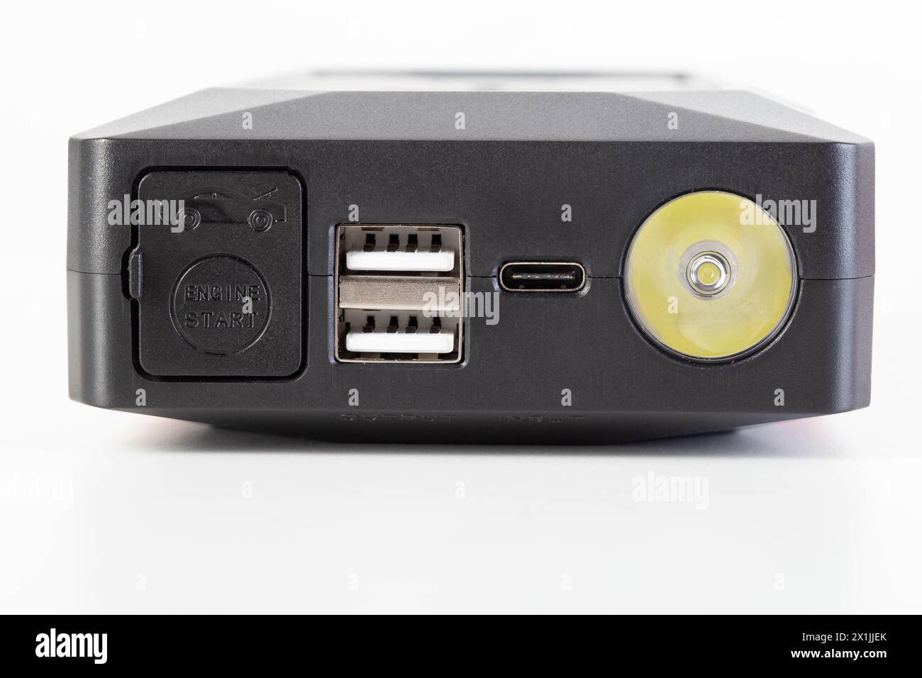 Power bank for starting a car engine with a flashlight. USB connectors ...